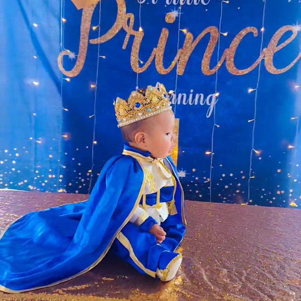 1st Birthday Prince Costume: Blue & Gold Cake Smash Outfit - Etsy