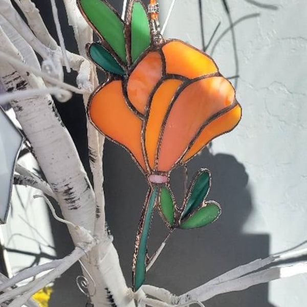 Golden California Poppy Stained Glass - Etsy