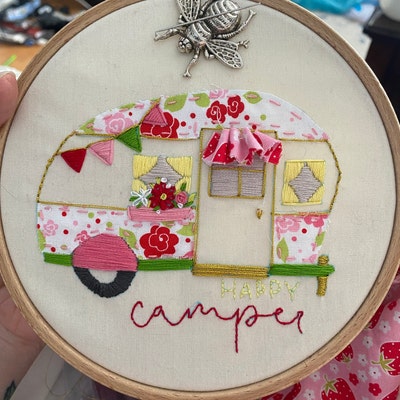 Happy Camper Embroidery Pattern Vintage Camper Camping Trailer Modern ...