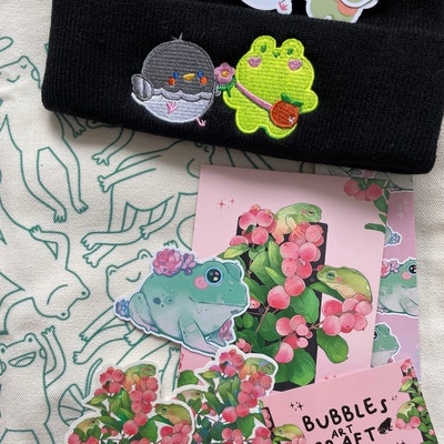 Frog Moods Tote Bag Cute Frog Pattern Print Screen Printed Cotton ...