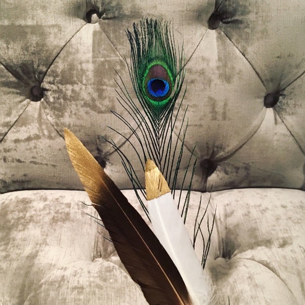 Natural Brown Duck Feathers With GOLD Tip Loose, "gold Dust" Real Gold ...