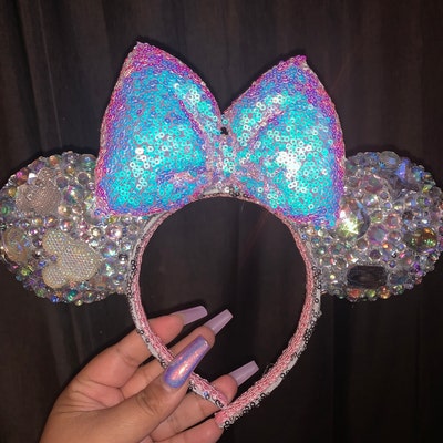 Rhinestone Silver Mickey Ears, Minnie Ears, Sequins Mickey Mouse Ears ...