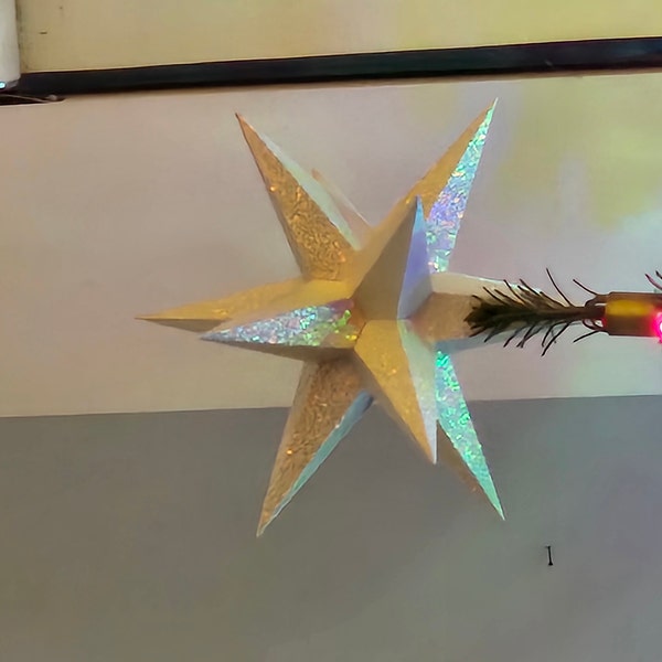 10" White Glitter Christmas Tree Topper, Handmade Paper With 60 Faces ...