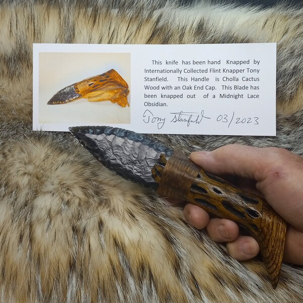 Large Knapped Glass Bowie Knife With Deer Antler Handle Flint Knapping ...