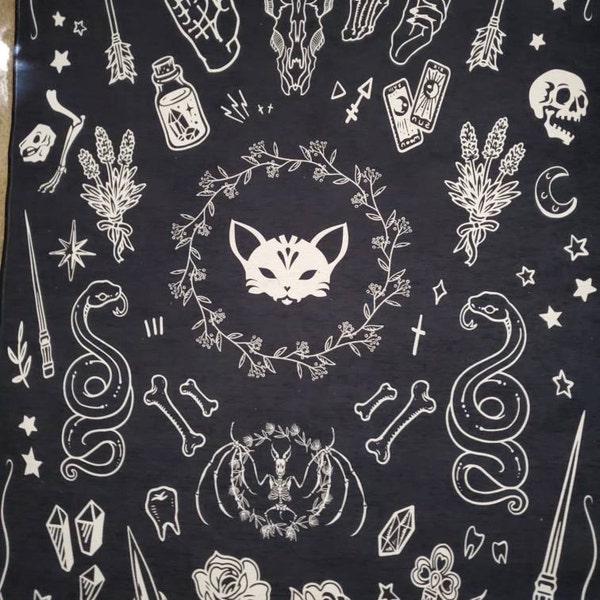 Gothic Witchy Area Rug Witchcraft Magic Moon Skulls Snake Sphynx Black ...