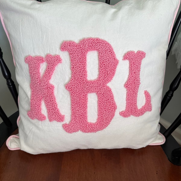 Custom Monogrammed Pillow Cover With Punch Needle Embroidery ...