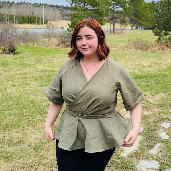 Wrap Blouse PDF Sewing Pattern | Peplum Hem and V-neckline | Includes ...