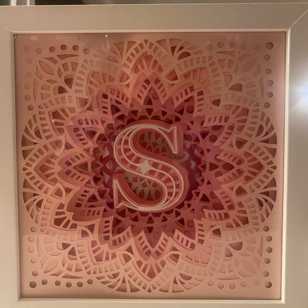 Monogram Mandala Papercut Layered Shadowbox Template, 3D SVG, DXF, PNG ...