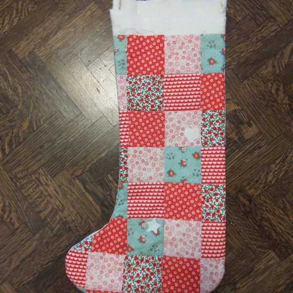 Red Patchwork Christmas Stocking Pattern - Etsy