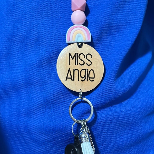 Boho Rainbow Daisy Beaded Teacher Lanyard, ID Badge Holder, Lanyard for ...