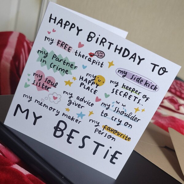 My Bestie Birthday Card - My Sidekick, My Happy Place, My Partner in Crime, My Soul Sister ...