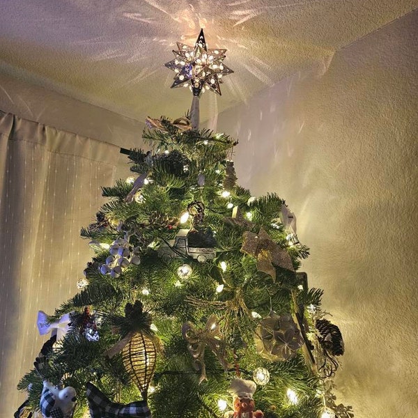 Tin Punched Handmade Star Tree Topper Handmade Brown With Clear Marbles ...