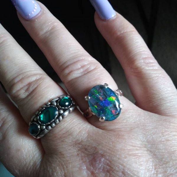 GENUINE Australian Opal Ring,mosaic Opal Ring,sterling Silver,opal Jewelry,birthstone,gift for ...