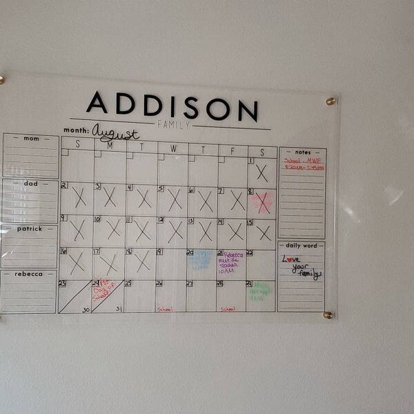 Custom Acrylic Calendar W/ Notes Box, Priorities Box, and Reminders Box ...
