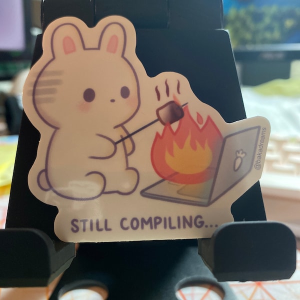 Still Compiling Bunny Programmer Humor Vinyl Sticker, Software Developer Gift, Cute Tech Coding ...
