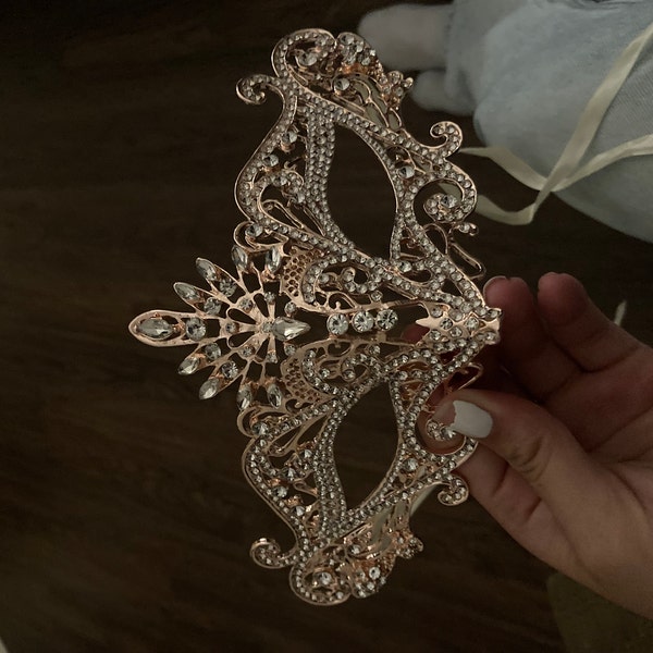 Masquerade Mask Luxury Crystal, Rhinestone Eye Gold Mask, Elegant Party ...