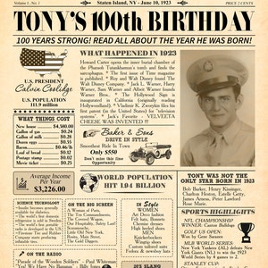 100th Birthday Newspaper Poster Sign 100 Years Ago Back in - Etsy