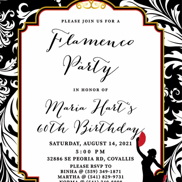 Flamenco Party Invitation, Spanish Fiesta, Personalized Printable - Etsy