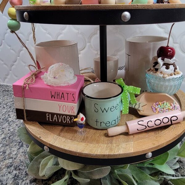 Ice Cream Mini Book Stack, Ice Cream Bar, Ice Cream Tray Decor, Summer ...