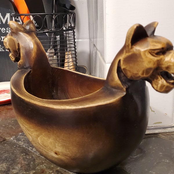 Hand Carved Viking Wolf Wooden Bowl, Norse Geri Freki Dish - Etsy