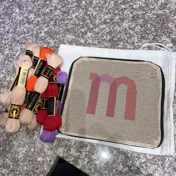 Modern Needlepoint Bag Kit Genuine Leather Clutch - Custom Monogram ...