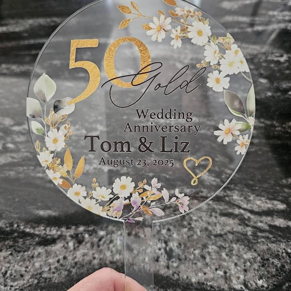 Golden Anniversary Cake Topper 50th Anniversary Cake Topper Round ...