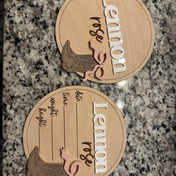 Baby Birth Stats Board, Cowgirl, Boots and Bows, Announcement, New Baby ...