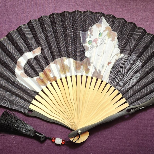 Cat Pattern Folding Fan, Kitty Hand Fan, Parents Gift.decorative Baby ...