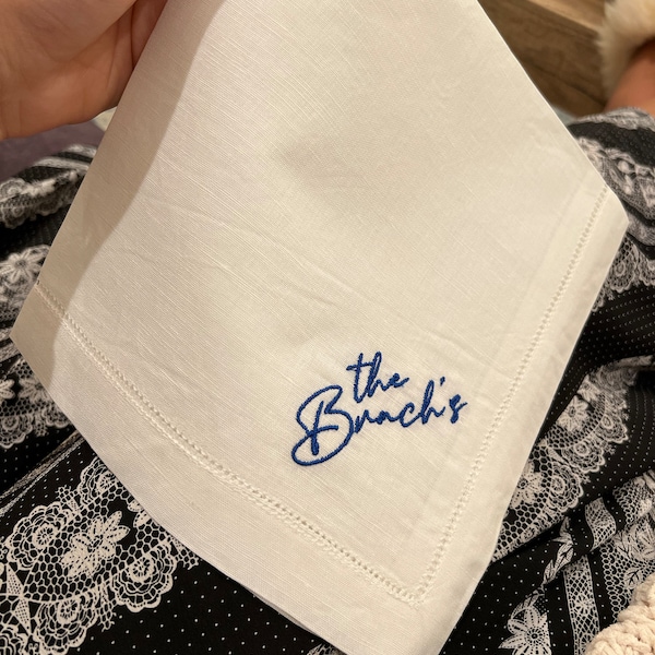 Embroidered Custom Logo Cocktail Linen Napkin, Monogram Linen Napkin ...