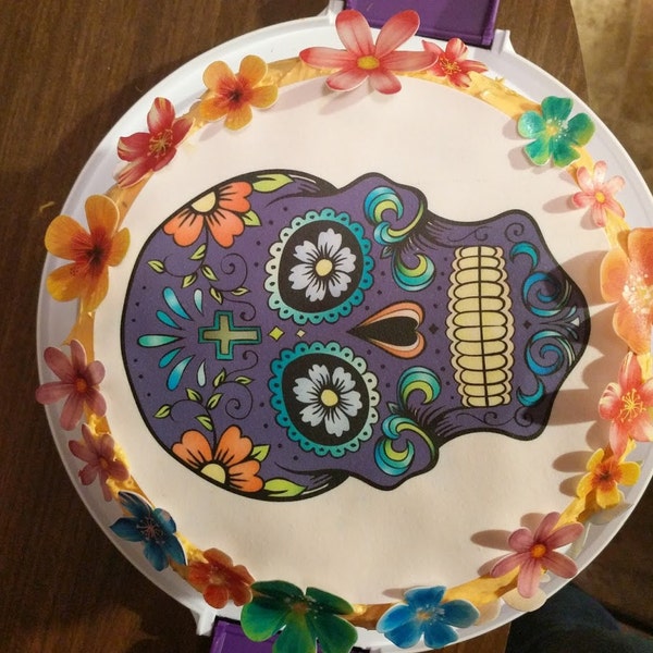 Purple Sugar Skull Halloween Birthday ~ Edible 2D Fondant Birthday Cake ...