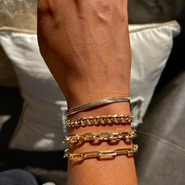 Link Chain Bracelet, Stacking Bracelets, Gold Paperclip Chain Bracelet Womens, Chunky Link Chain ...