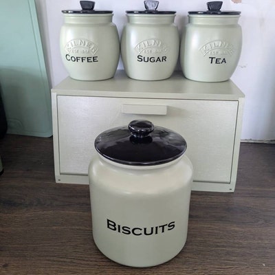 Sage Green Tea Coffee Sugar Canisters Set With Optional Biscuit ...