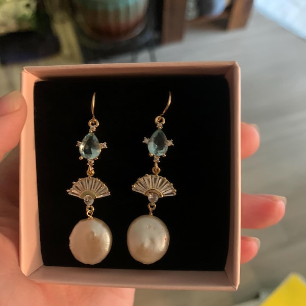 Lydia Pearl Earrings, Something Blue Bridal Earrings, Wedding Earrings ...