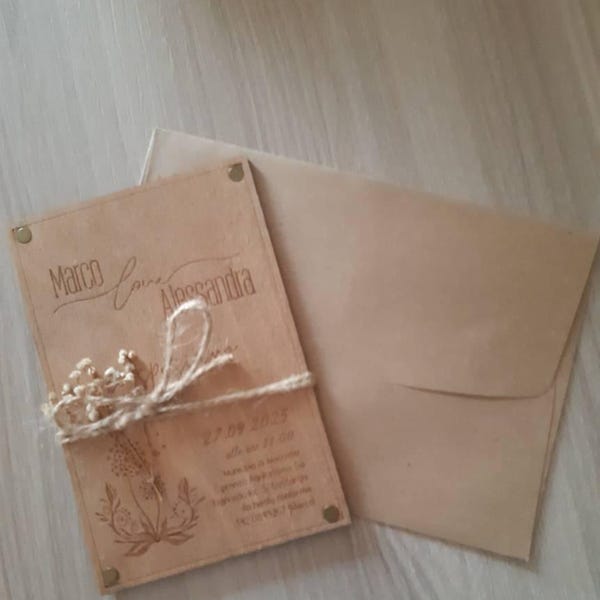 Rustic Wooden Wedding Invitations - Custom Engraved With Jute, Metal ...