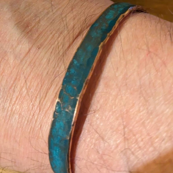 Hammered Copper Cuff With Turquoise Rust Line, Hammered Stylish ...