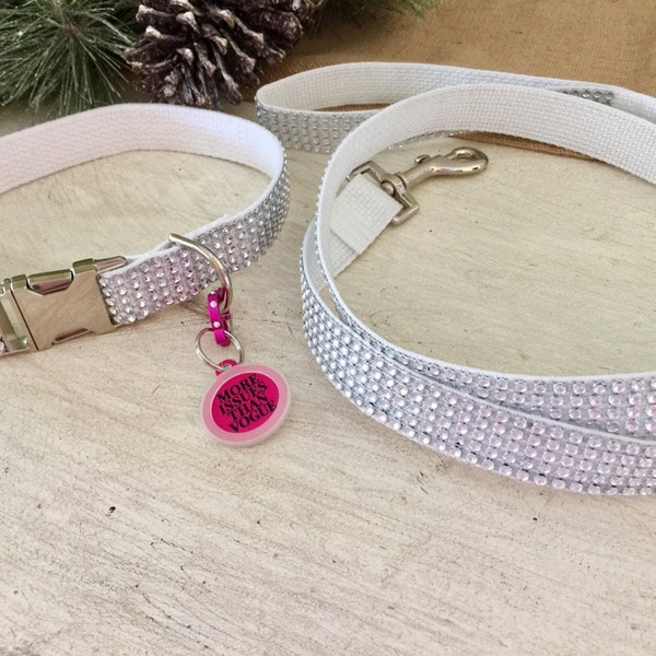 Rhinestone Silver Bling Dog Leash Sparkle White Nylon Pet Supplies ...