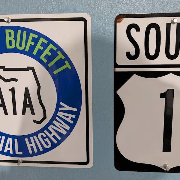 Jimmy Buffett Memorial, A1A Highway Sign Florida: Coastal Décor, Mile 0 ...