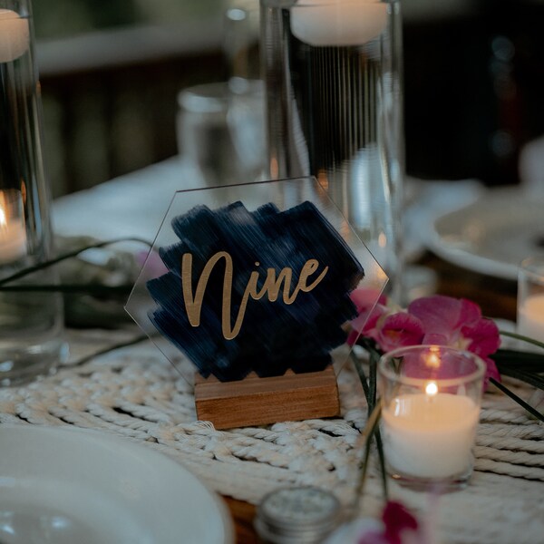 Wedding Painted Back Acrylic Table Number, Hexagon Acrylic Table Number ...