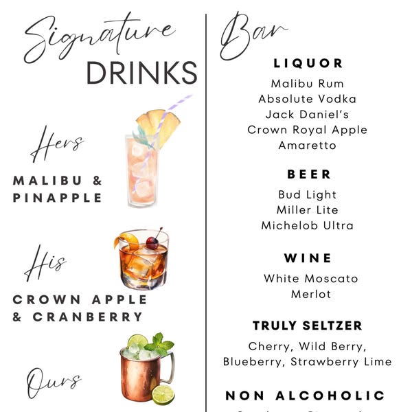 Signature Drink Sign Template, Signature Drink Bar Menu Template ...
