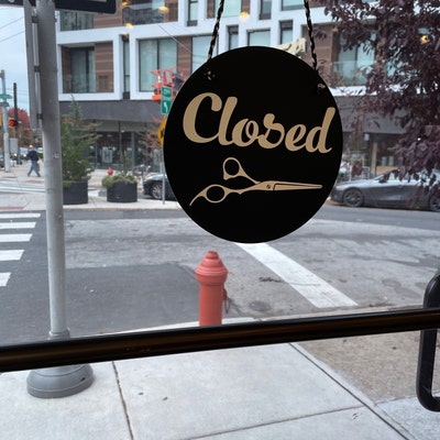 Hair Salon Open Closed Sign With Scissors Business Sign Barbershop Sign ...