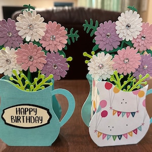 Pitcher of Flowers Card SVG. Flower Box Card Cutting File. Floral Card ...