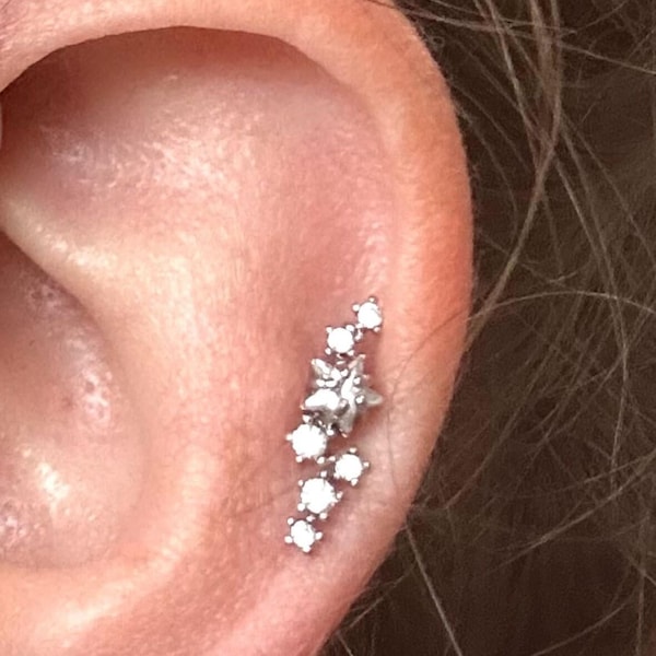 16G Shell Flower With Pearl and Crystal Earring/cartilage/conch/ Helix ...