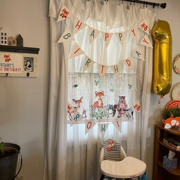 INSTANT DOWNLOAD Fox Birthday Decoration Woodland First Birthday Decor ...