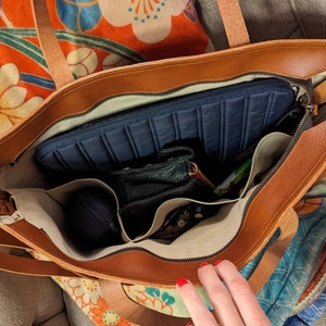 Small COGNAC / TAN Crossbody Leather Bag With Outside Pocket and Zipper ...