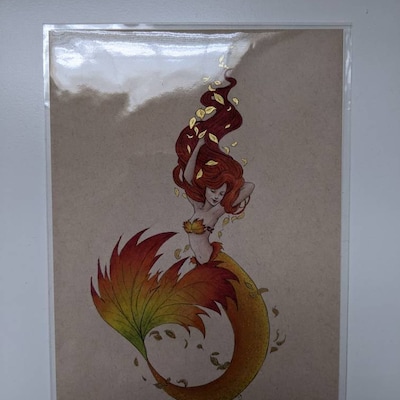 Autumn Mermaid Art, Fantasy Print, Fall Mermaid Painting Wall Art ...