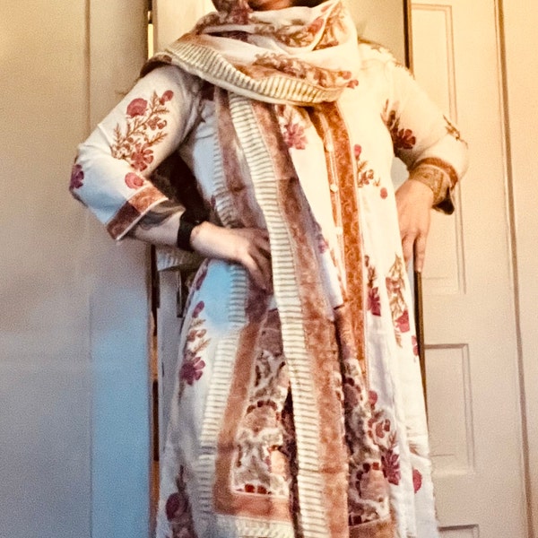 Hand Block Print Kurta Set With Dupatta/stole|indian Salwar Kameez ...