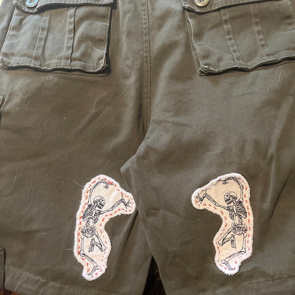 Dancing Skeleton Embroidered Patch Canvas Patch - Hole in My Jeans Patch - Etsy