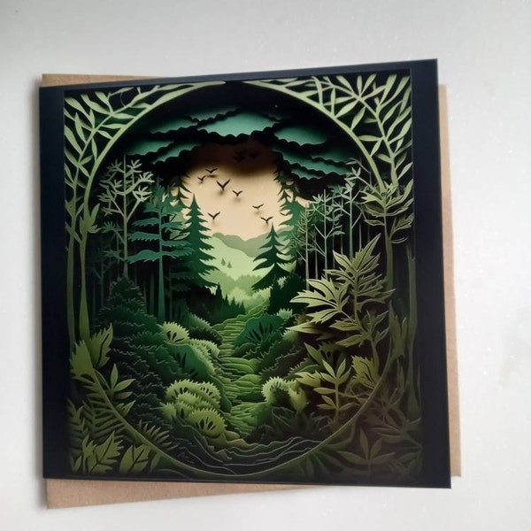 Deep Forest Green Horizon Card, 2D Print Greeting UK, Happy Birthday ...