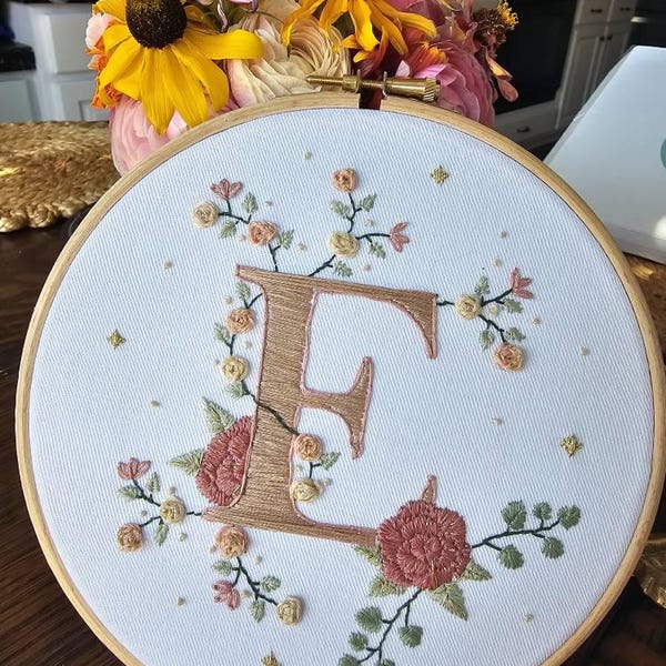 Personalized Boho Monogram Floral Embroidery Kit: Custom Decor, 7" Hoop ...