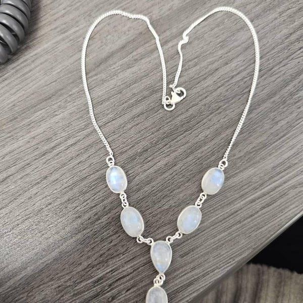 Fiery Rainbow Moonstone 925 Solid Sterling Silver Necklace, Handmade ...